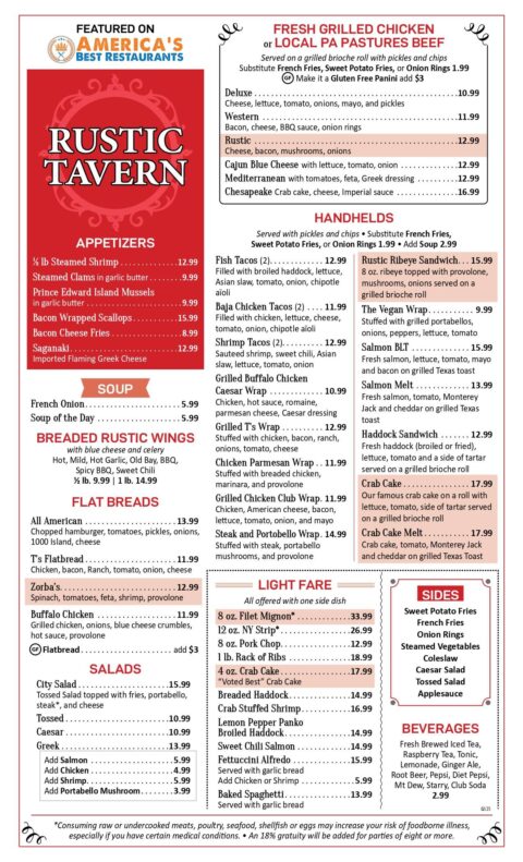 Menu | Rustic Tavern